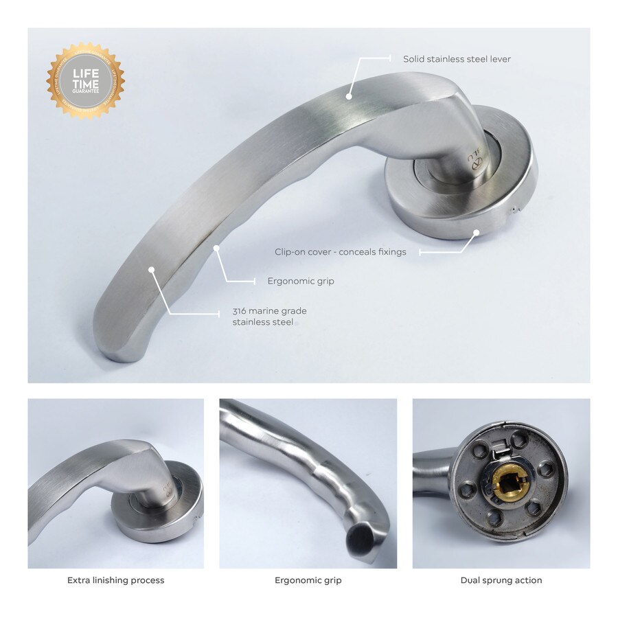 Ergonomic Stainless Steel Lever External Door Handle on Round Rose ...