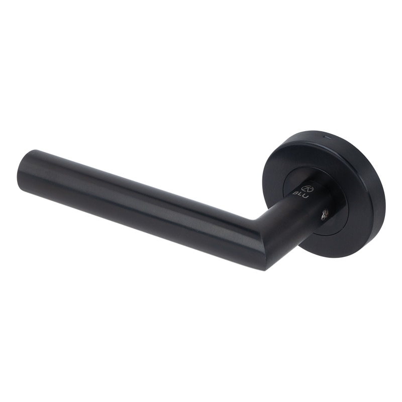 Mitre Lever Door Handle on Round Rose - BLU™ KM060C - Matt Black ...