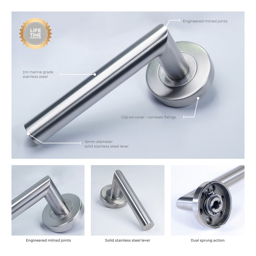 Mitre Lever Door Handle on Round Rose BLU KM060C 316 Stainless Steel ...
