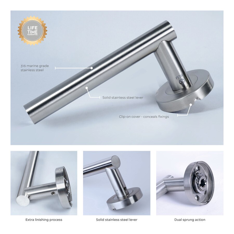 'T' Bar Lever Door Handle on Round Rose BLU KM065 316 Satin Stainless ...