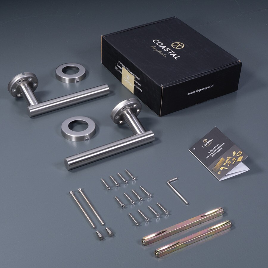 'T' Bar Lever Door Handle on Round Rose BLU KM065 316 Satin Stainless ...