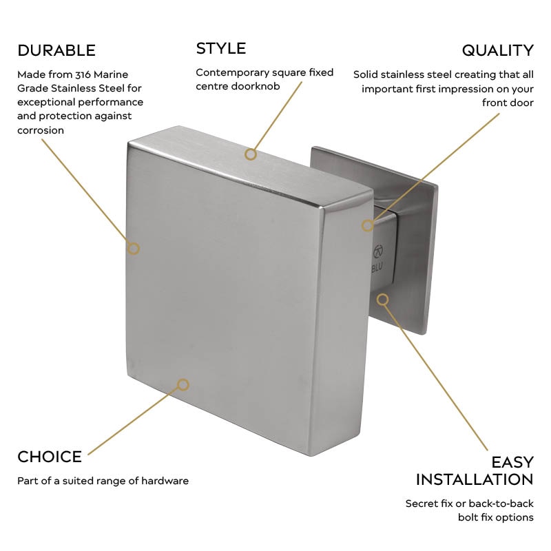 Stainless Steel Square Door Knob - BLU™ KM120B | Coastal Group