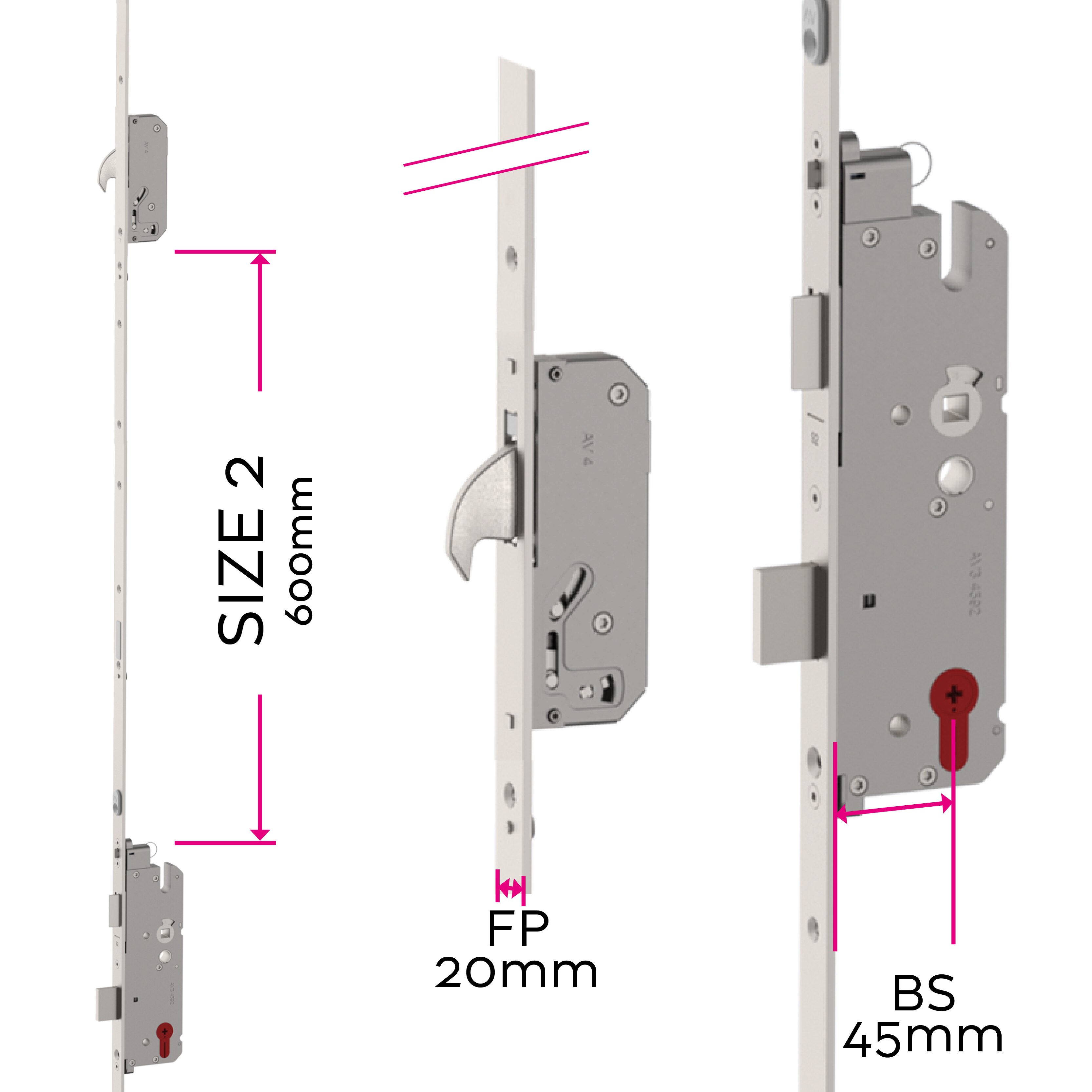ML4120S (AV4) Universal Multipoint Door Lock, 20mm Square End Faceplate ...