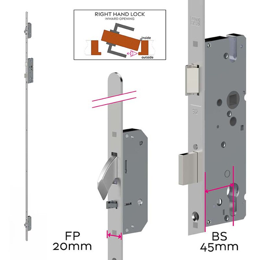 ML80R, (AV2) Auto Multipoint Lock, Right Hand, 45mm Backset, 20mm ...