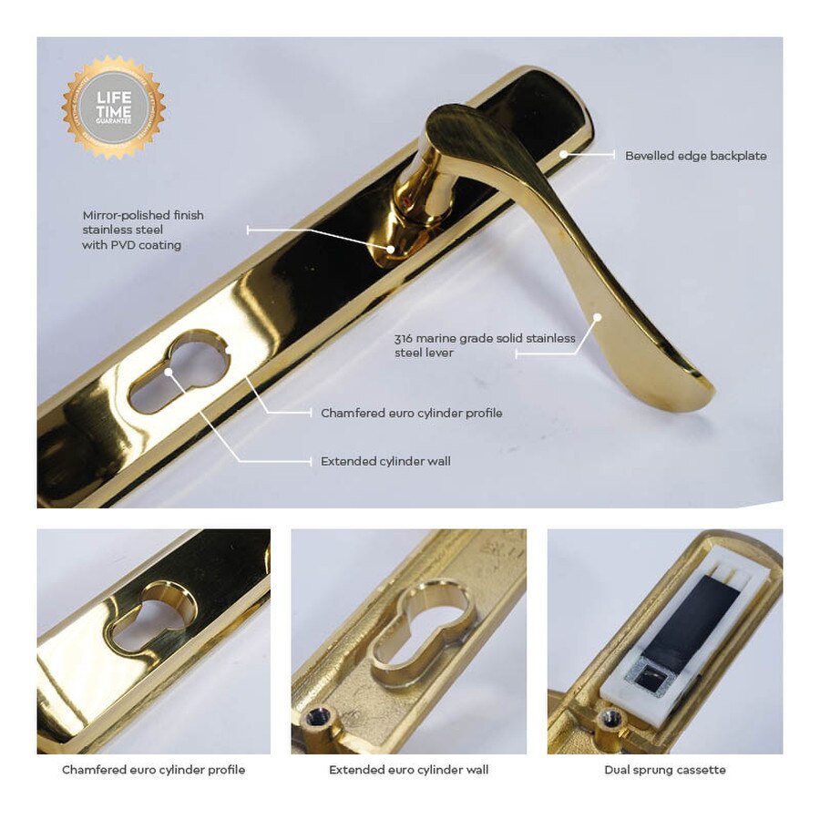 Regent Lever Handle on 092 Backplate, Left Hand, PVD Polished Brass ...