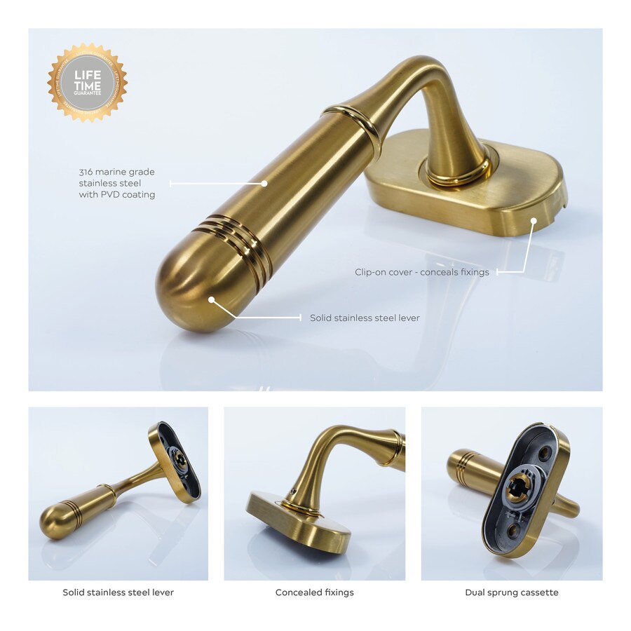 Opera Lever Handle on Oval Rose, BLU TBH085, 316 Stainless Steel in PVD ...