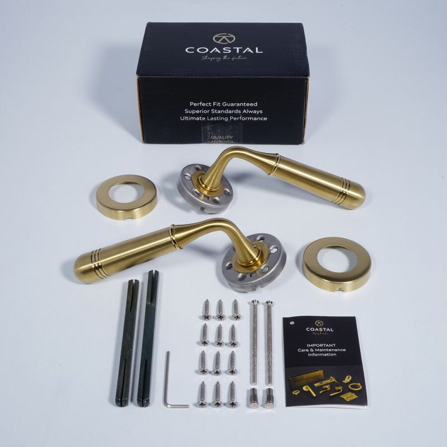 Opera Lever Door Handle on Round Rose TBH100B 316 Stainless Steel PVD ...