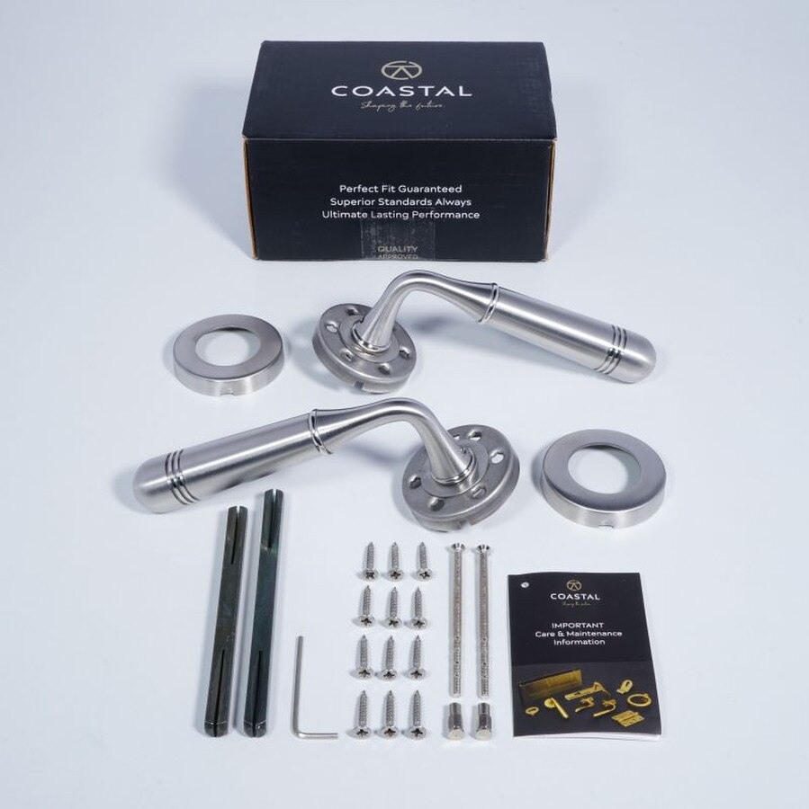 Opera Lever Door Handle on Round Rose TBH100B 316 Satin Stainless Steel ...